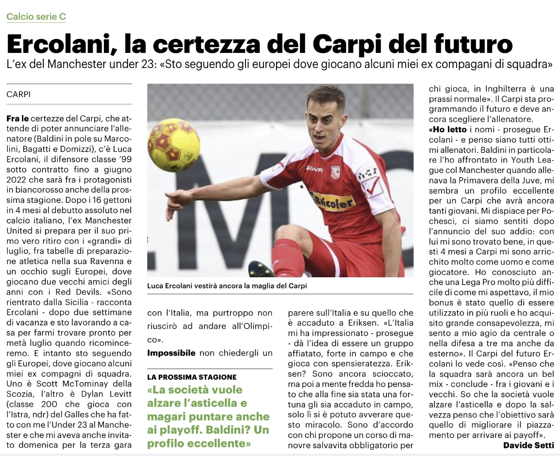 Carpi Fc - "Resto del Carlino" - Ercolani, la certezza dei biancorossi ...